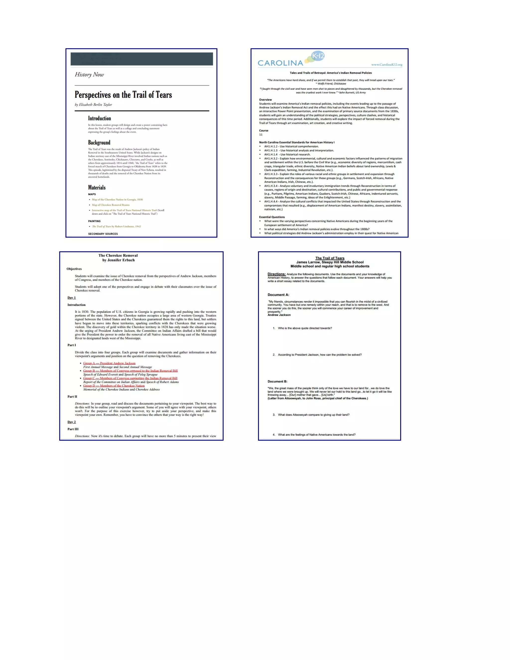 Cherokee Trail of Tears Lessons, Activities, Materials and Videos | PDF