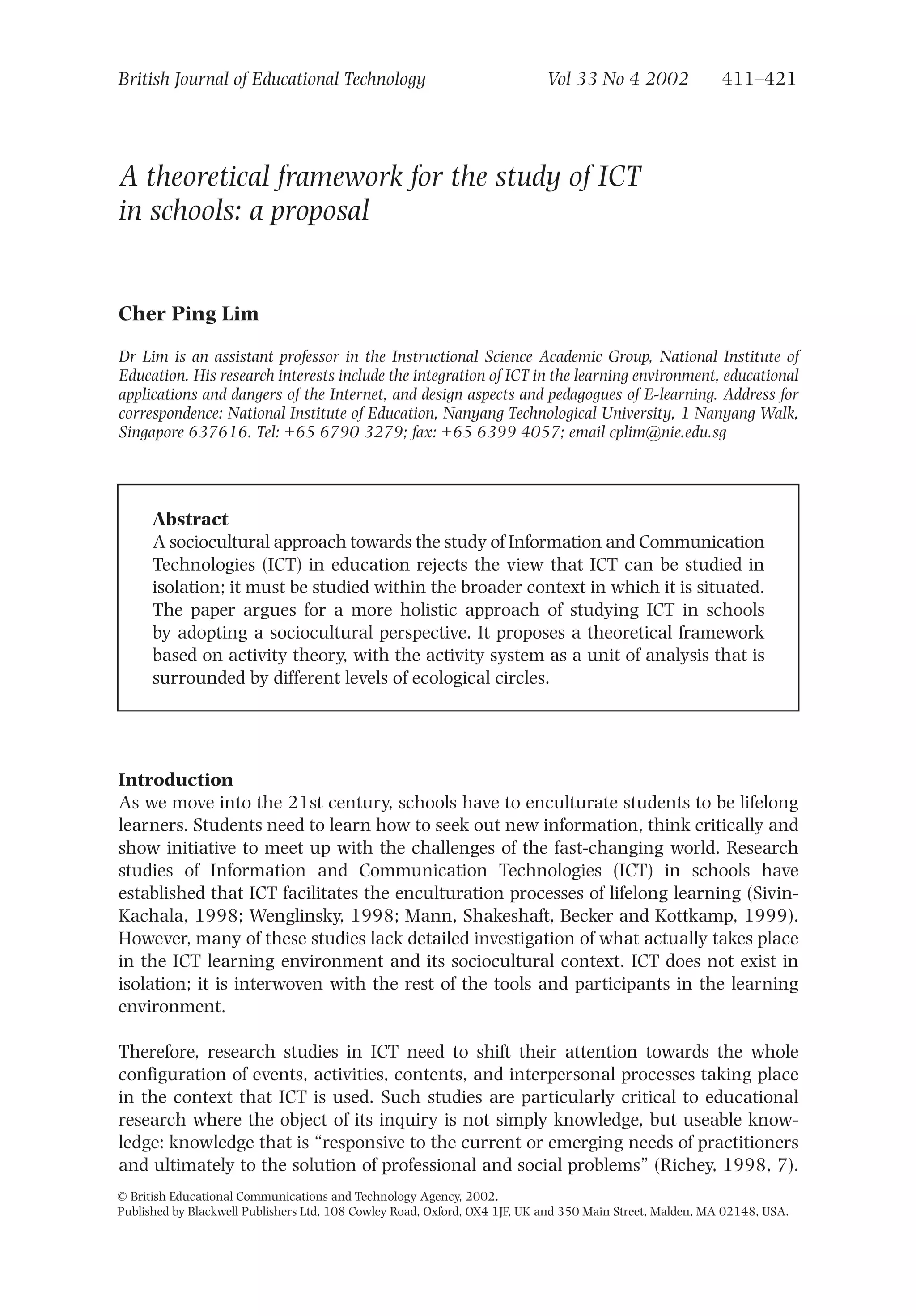 Cher ping lim theoretical framework ict | PDF