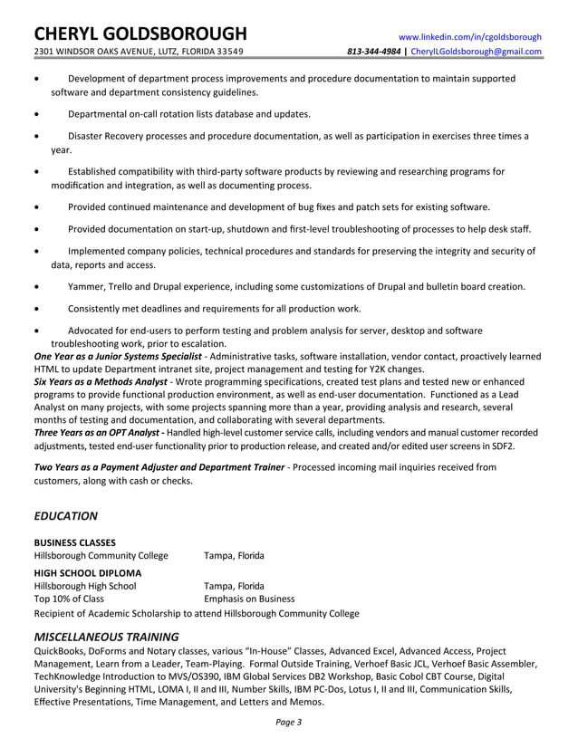 Cheryl Goldsborough Resume