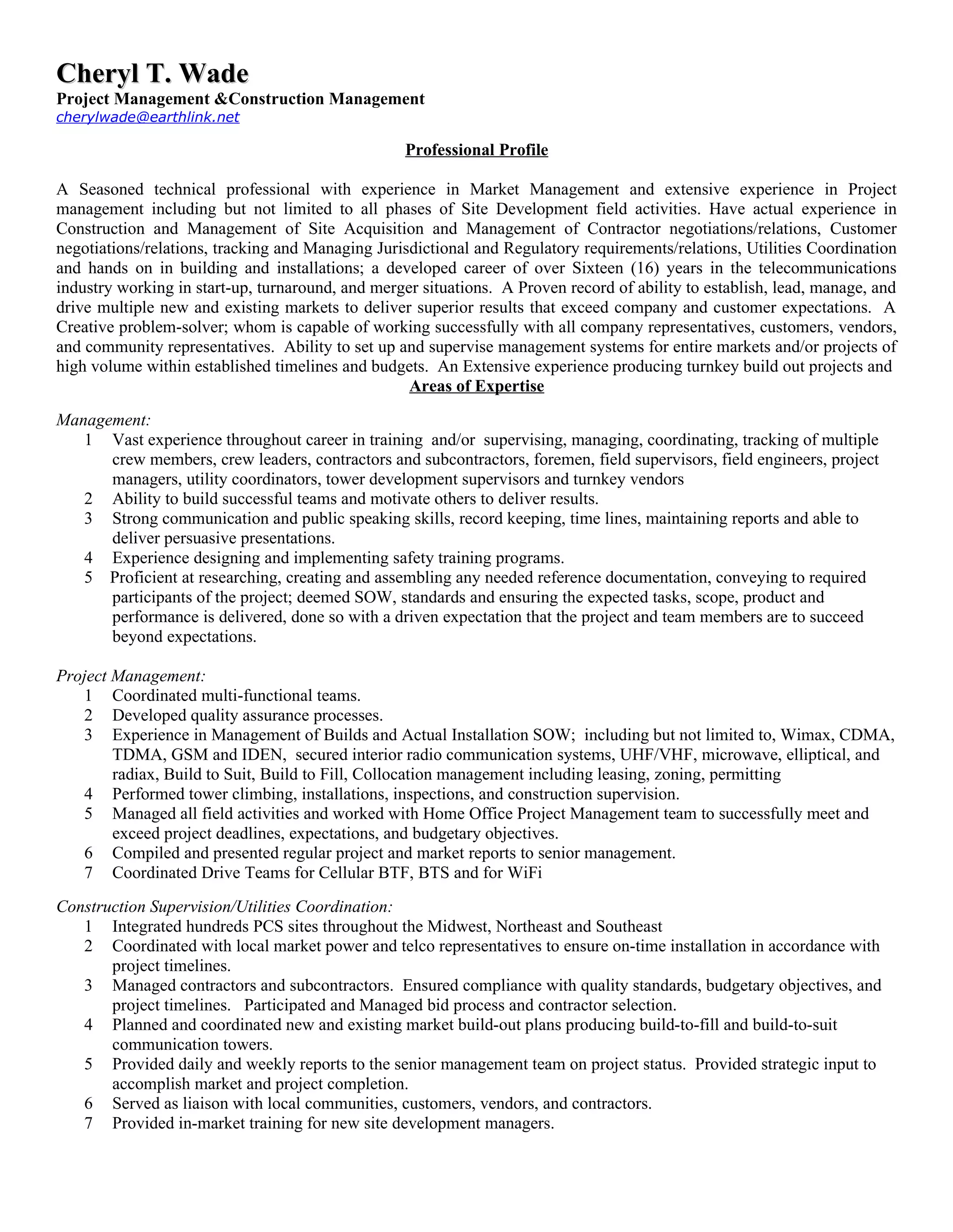 Cheryl Wade Resume W References Revised 10 11 09 Compat Word V | DOC