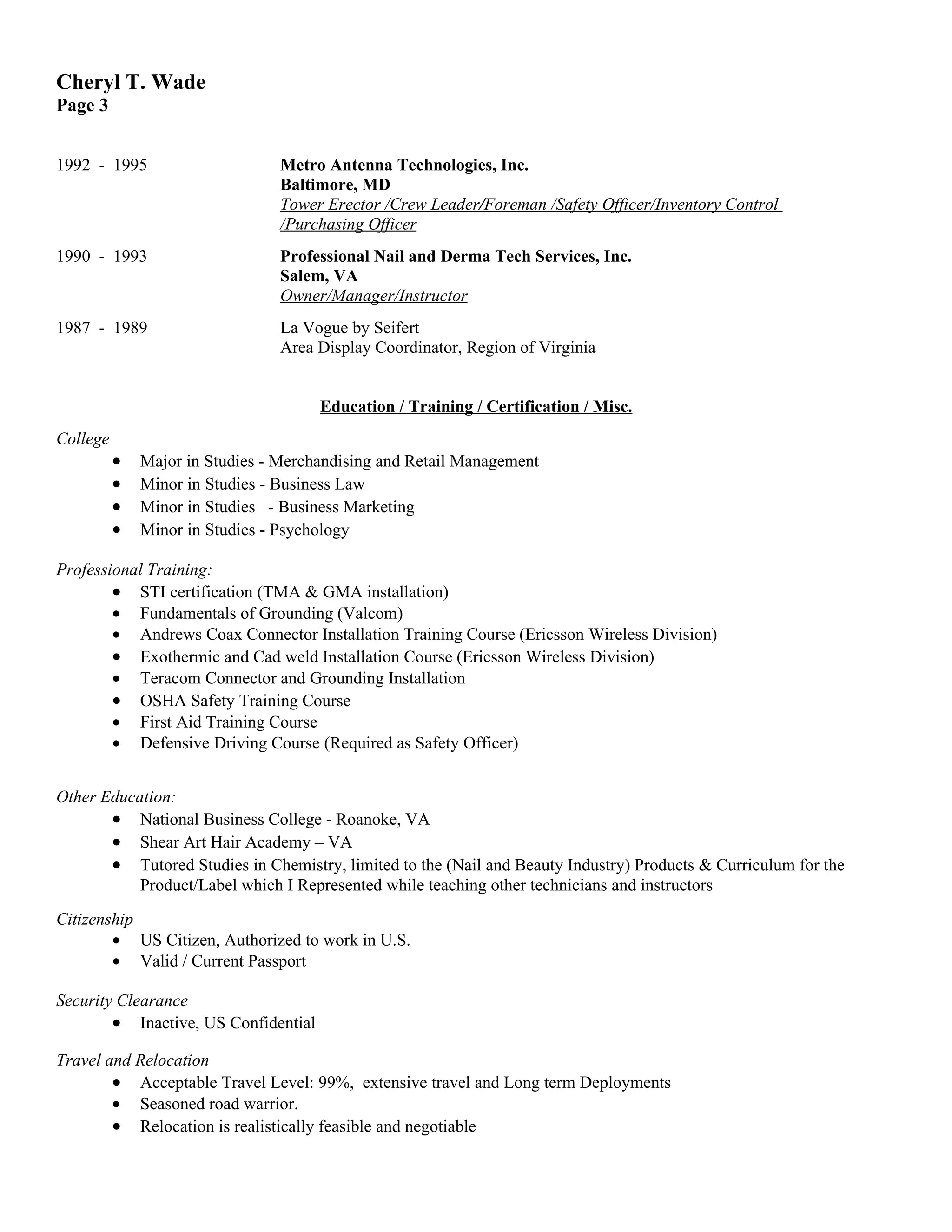 Cheryl Wade Resume W References Revised 10 11 09 Compat Word V | DOC