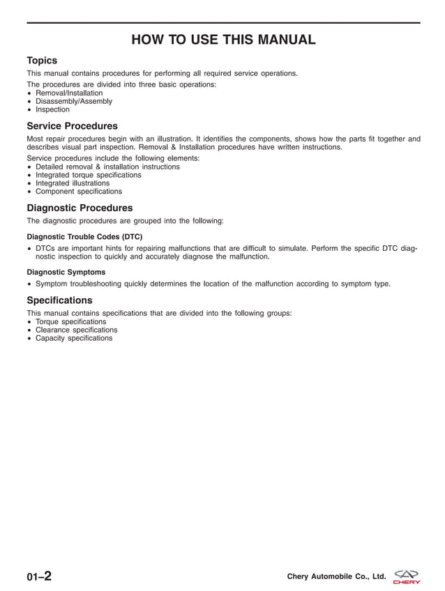 Chery orinoco m11-service manual | PDF