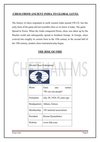 Chess from ancient india to global level | PDF