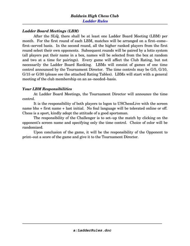 Chess Ladder Rules | PDF | Soccer | Sports