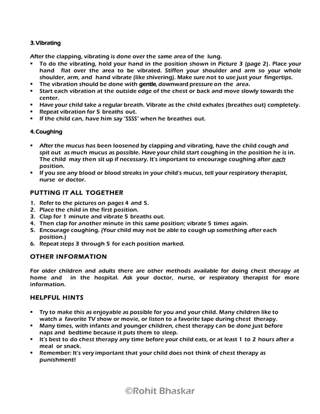 Chest Physiotherapy Procedure & Techniques - Dr Rohit Bhaskar | PDF