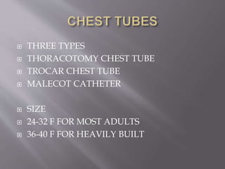Chest intubation indications,precautions and management | PPTX