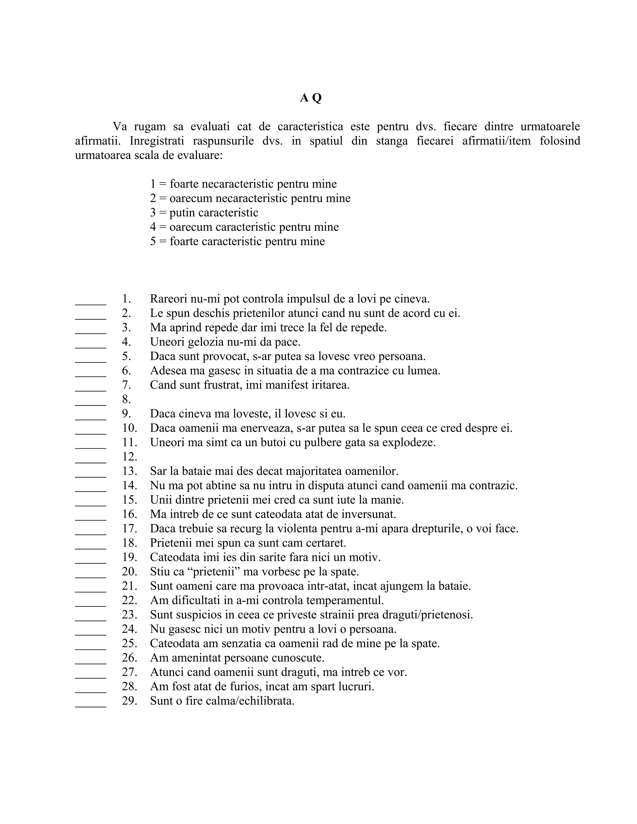 Chestionar de-agresivitate | PDF