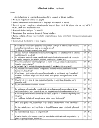 Chestionar stiluri de invatare | DOC