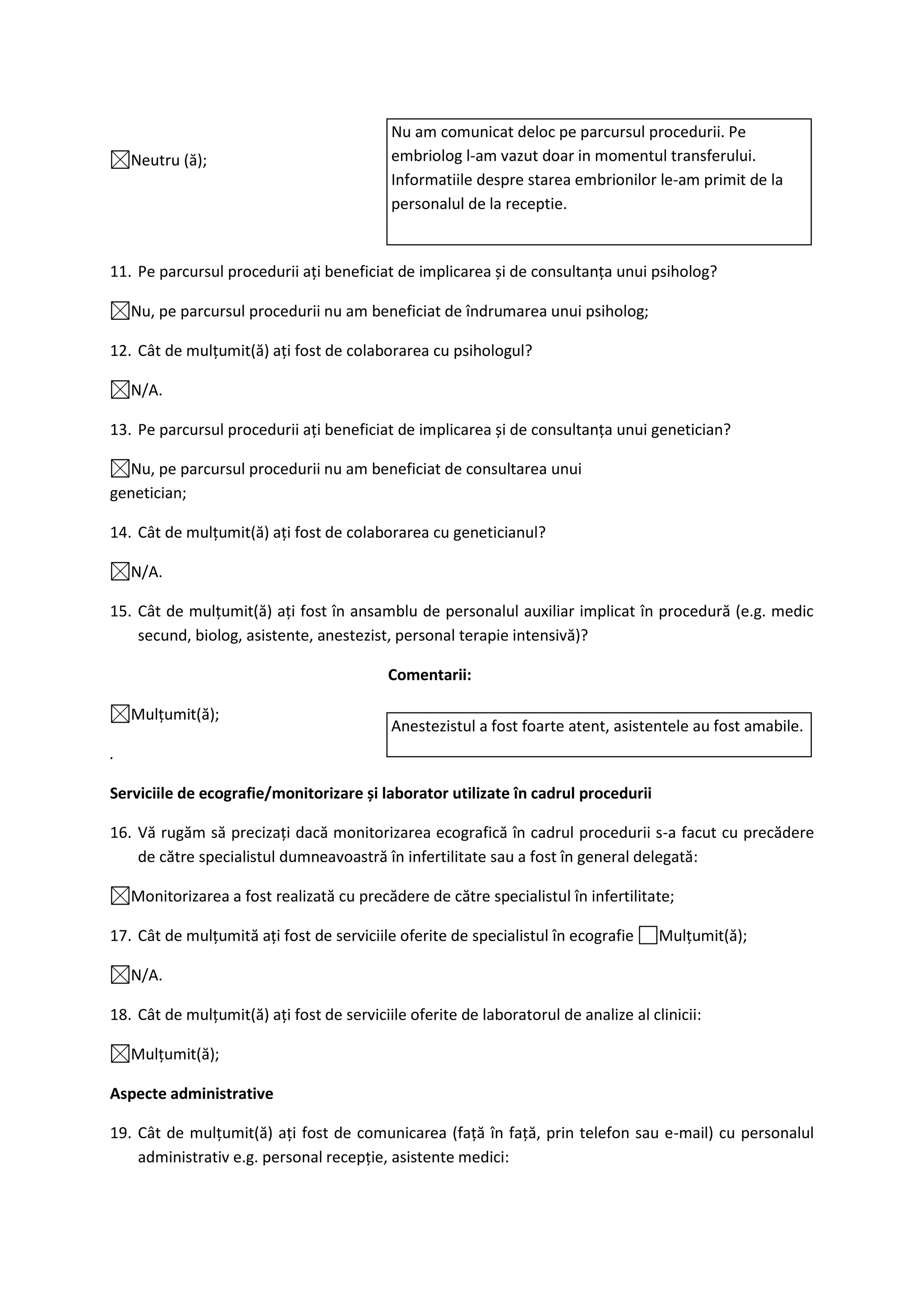 Chestionar feedback fiv 1 gynera fertility center | PDF