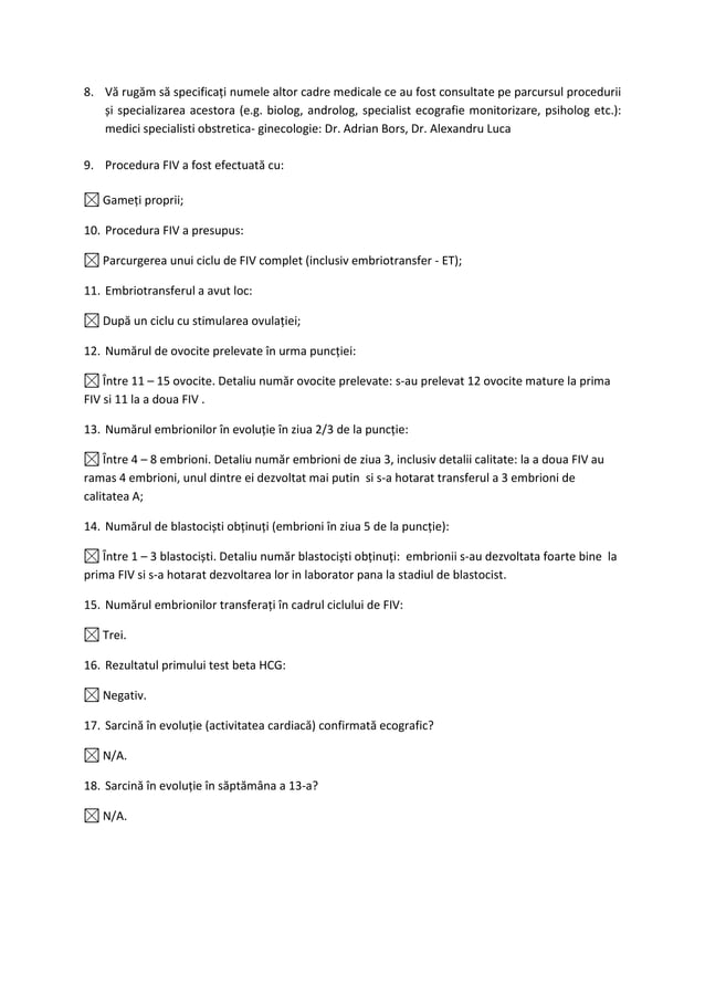 Chestionar feedback fiv 1 omini clinic_2 proceduri | PDF