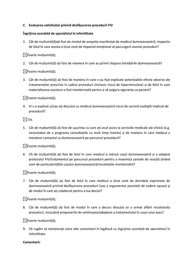 Chestionar feedback fiv 1 omini clinic_2 proceduri | PDF