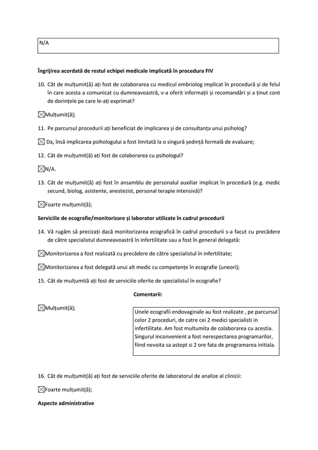 Chestionar feedback fiv 1 omini clinic_2 proceduri | PDF