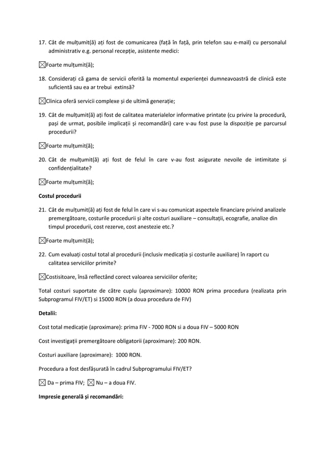 Chestionar feedback fiv 1 omini clinic_2 proceduri | PDF