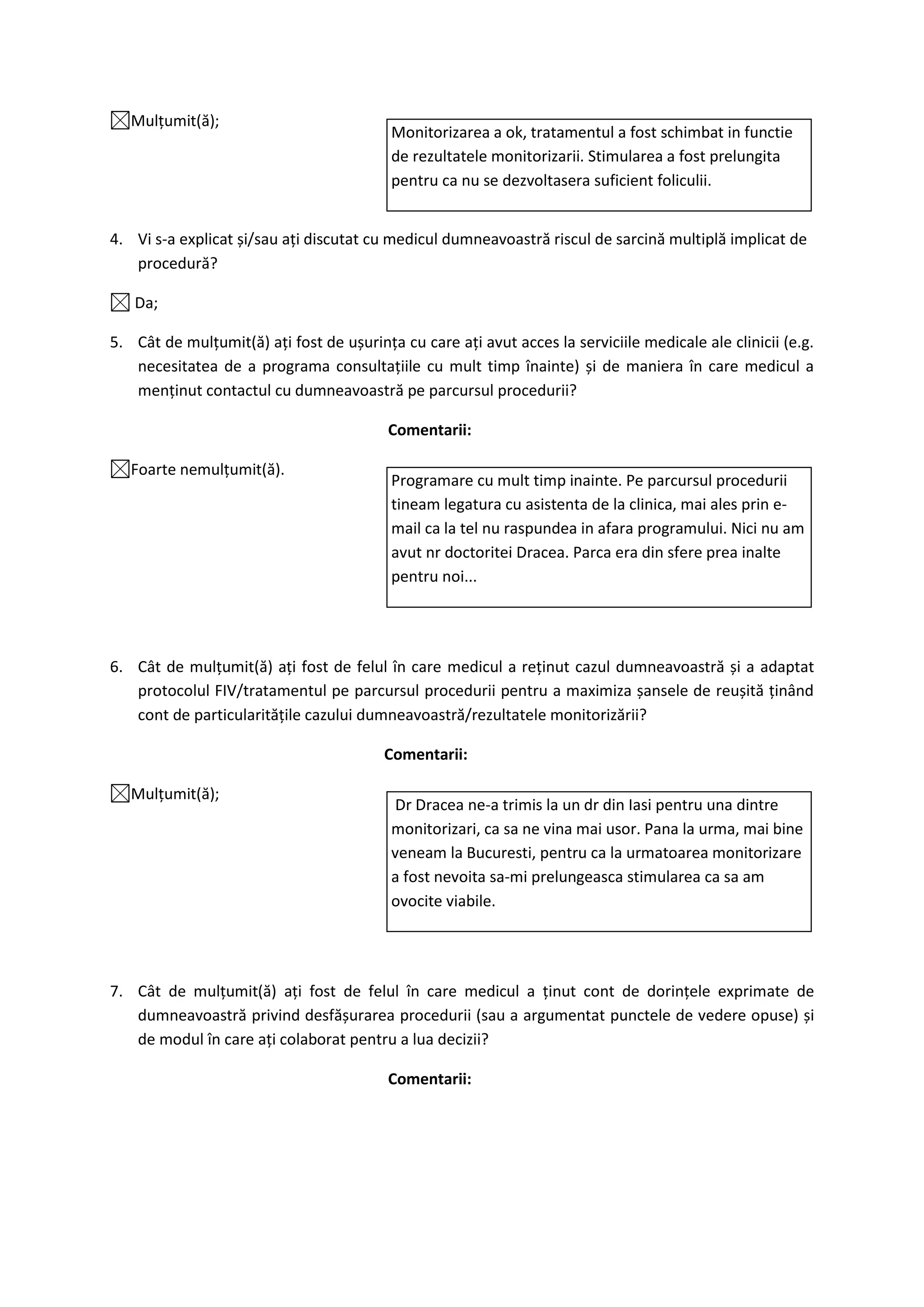 Chestionar feedback fiv 2 gynera fertility center | PDF
