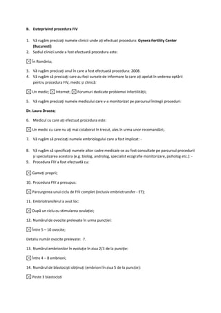 Chestionar feedback fiv 2 gynera fertility center | PDF