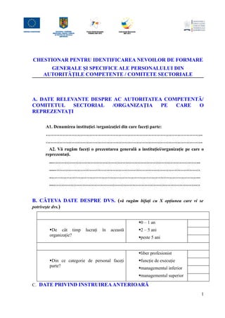Chestionar nevoi de formare generale si specifice | DOC