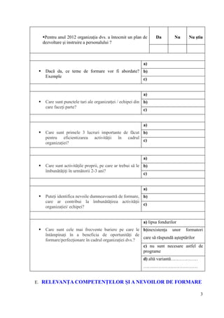 Chestionar nevoi de formare generale si specifice | DOC