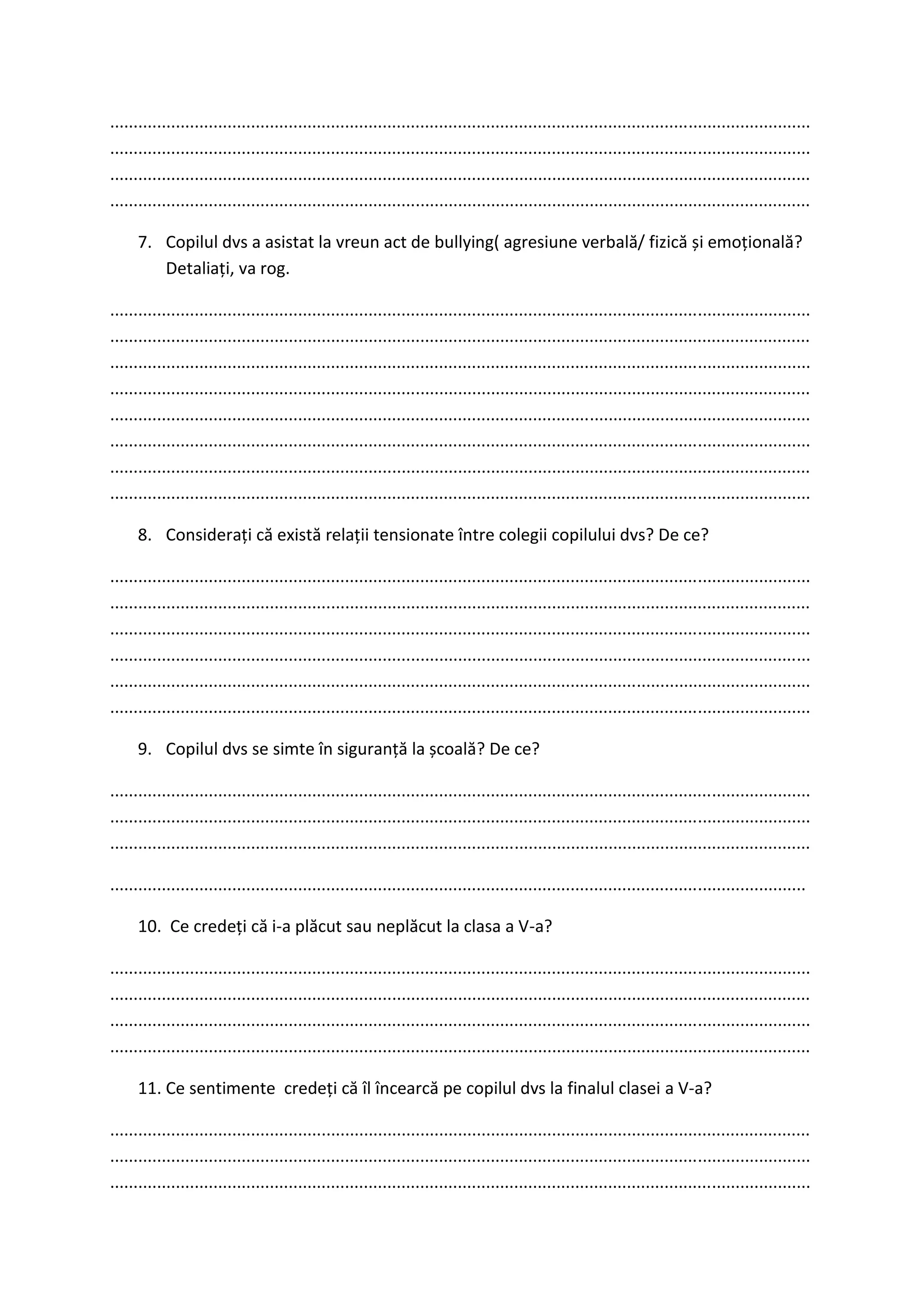 Chestionar parinti despre relatiile dintre elevi | PDF