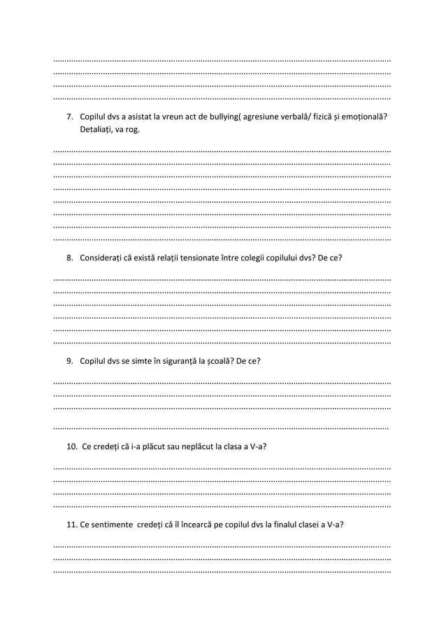 Chestionar parinti despre relatiile dintre elevi | PDF