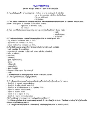 Chestionar pentru părinţi | DOCX