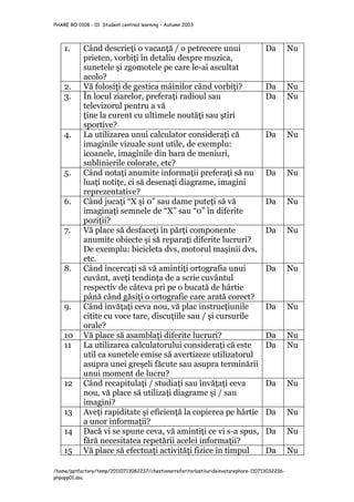 Chestionar referitor la stiluri de invatare phare | PDF