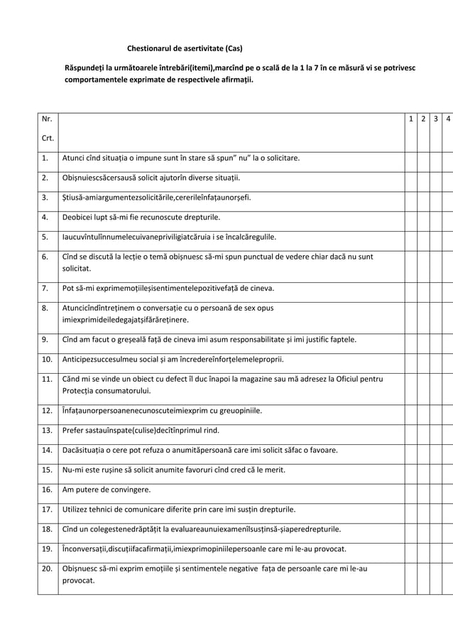 Chestionarul de asertivitat | DOCX