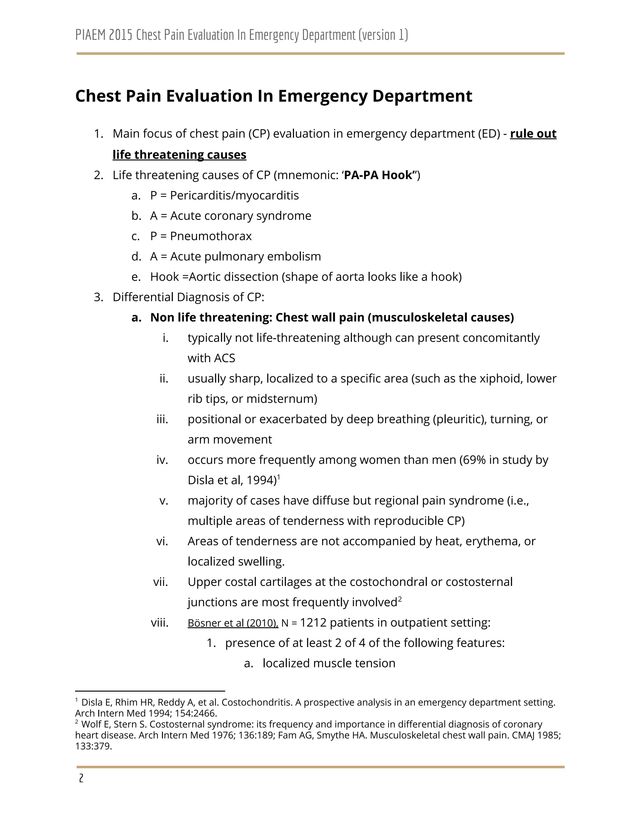 Chest Pain Evaluation In Emergency Department | PDF