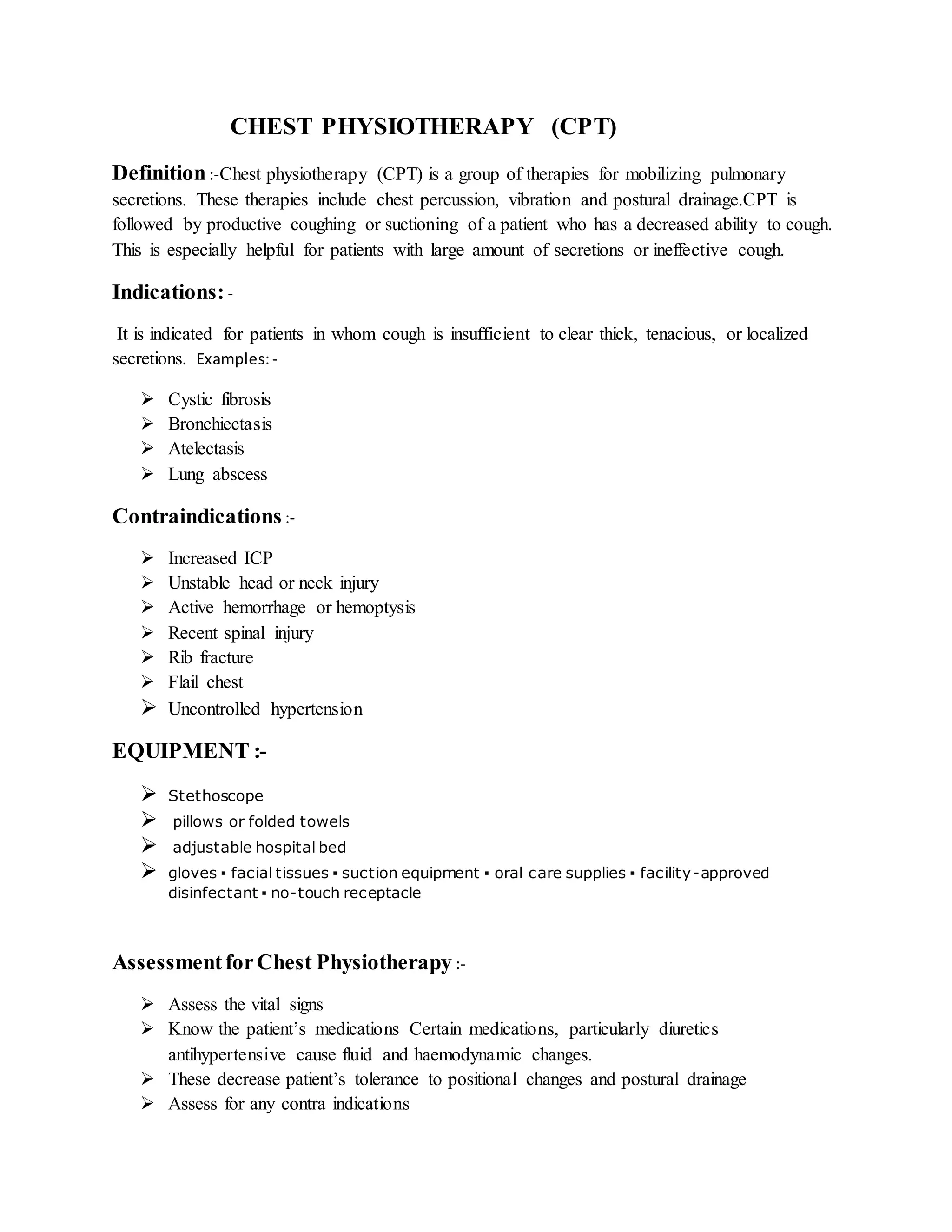 Chest physiotherapy procedure | DOCX