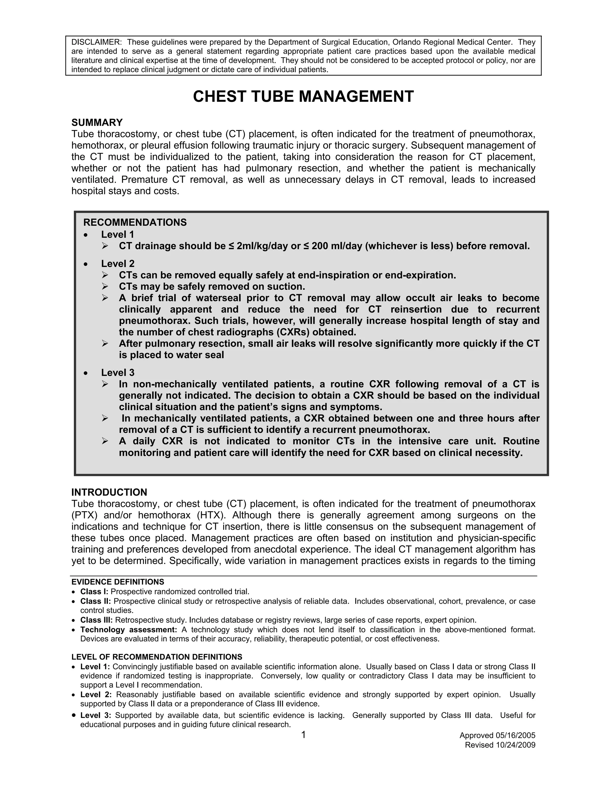 Chest tube management | PDF