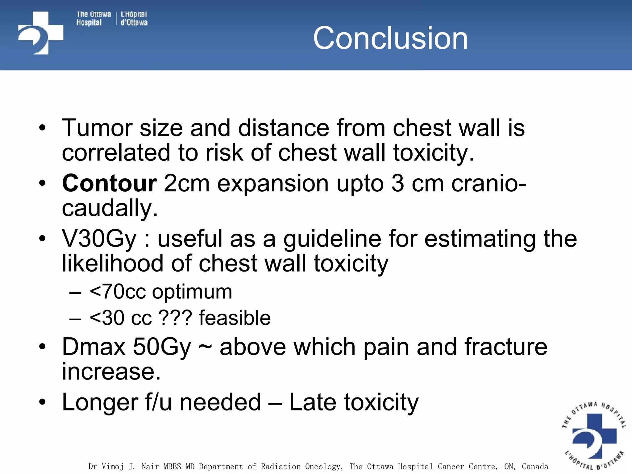 CHEST WALL TOXICITY IN SABR : PREDICTORS AND CONTOURING OF CHEST WALL | PPT