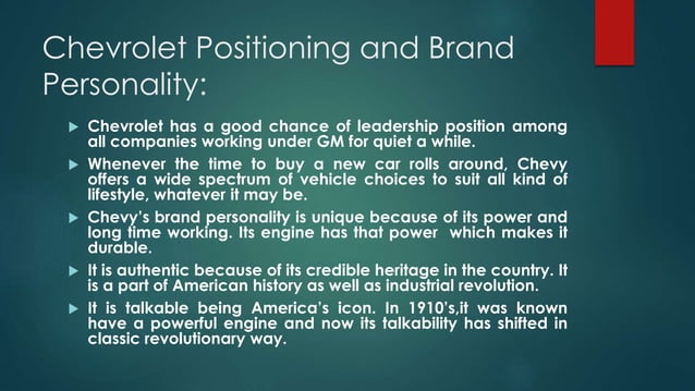 Chevrolet ppt's | PPTX | Automotive Industry | Industries