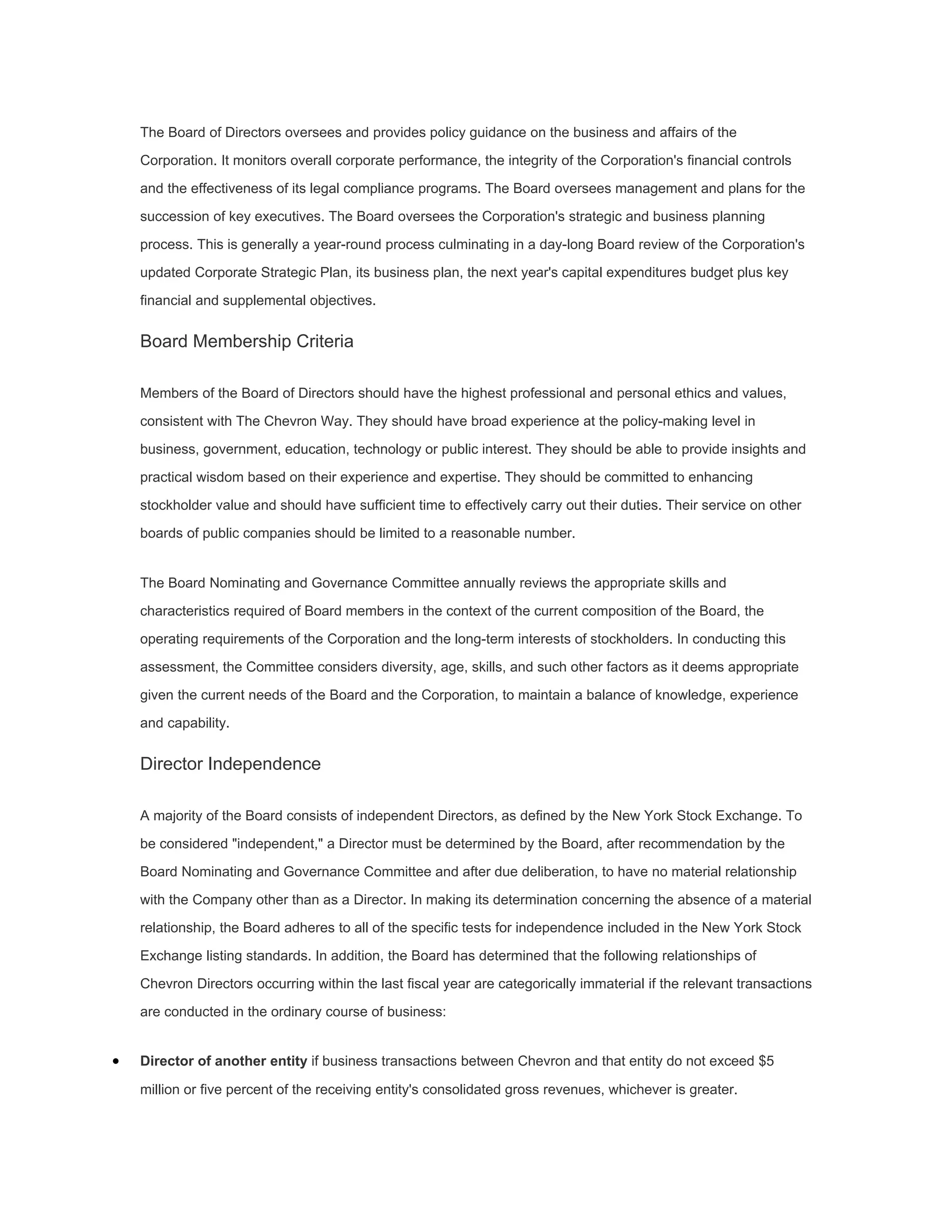 Chevron Corp_Corporate Governance_Governance Guidelines | DOC