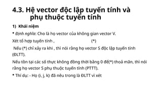 Chg 4 Khgian vector. Đại số tuyến tính cho kỹ thuật. UET | PPTX