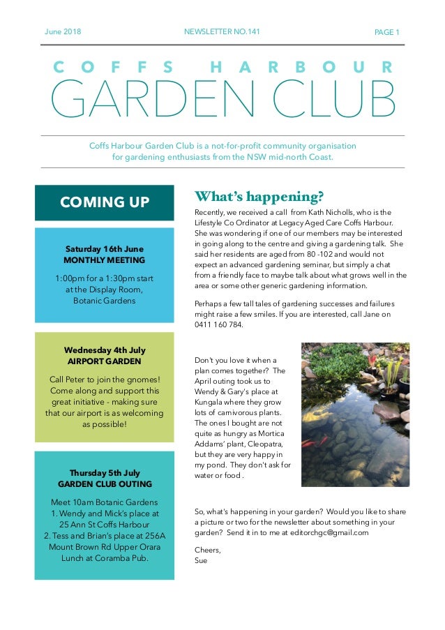 Coffs Harbour Garden Club monthly newsletter