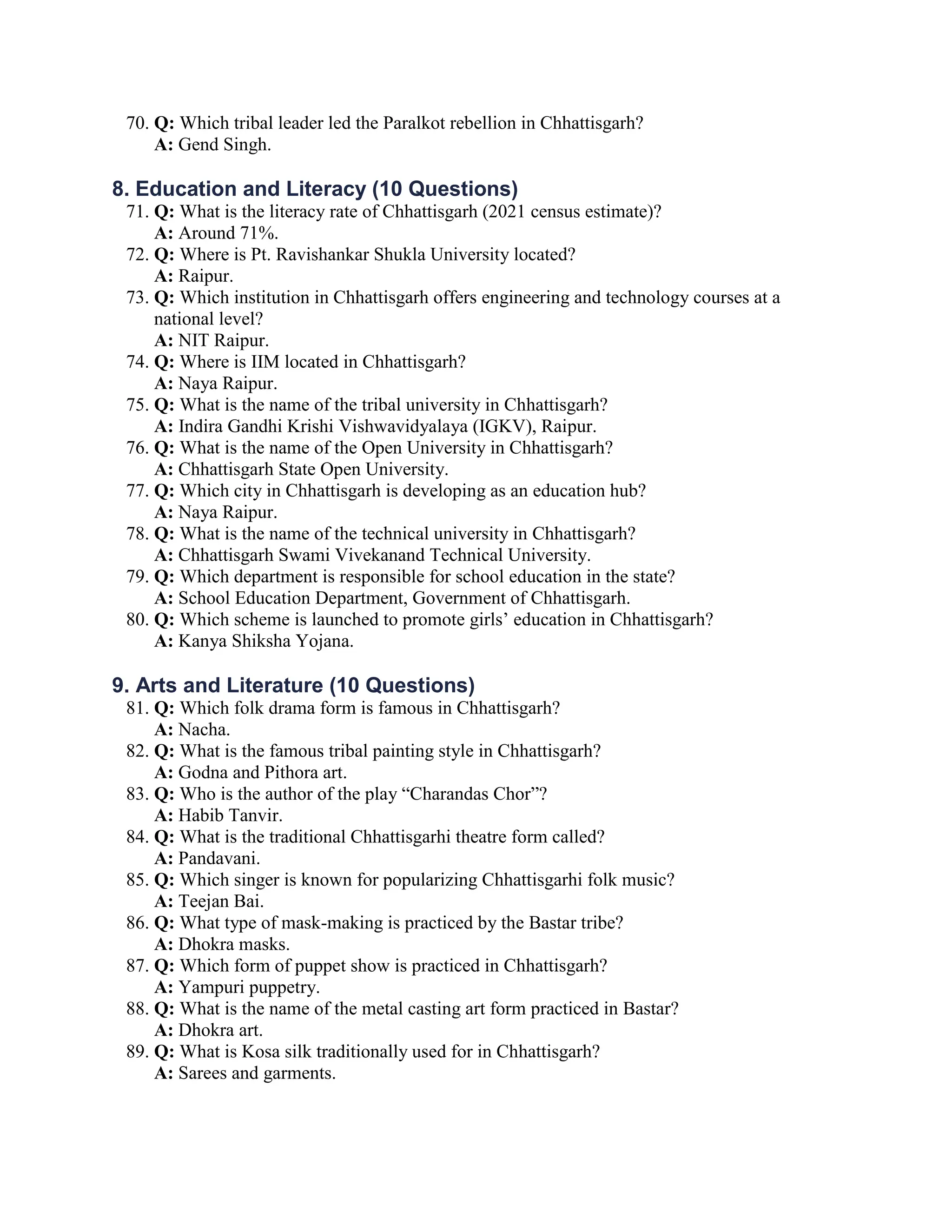 Chhattisgarh :- Quick 100 Facts About it | PDF