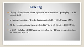 labelling of drugs and cosmetics in European Union | PPTX