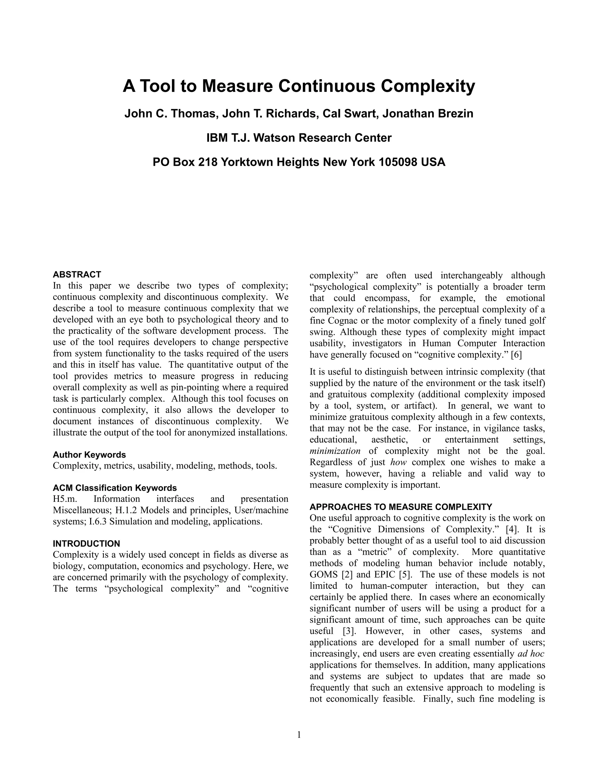 Note On Tool To Measure Complexity Pdf