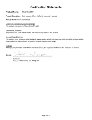 Cold Press Chia Seed Analysis | PDF