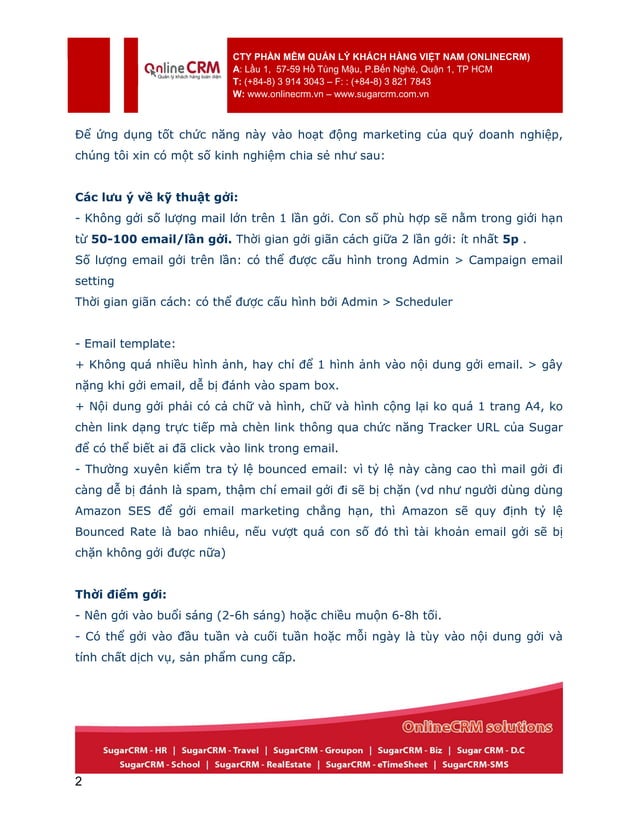 Chia sẻ kinh nghiệm gửi Email Marketing trên SugarCRM | PDF