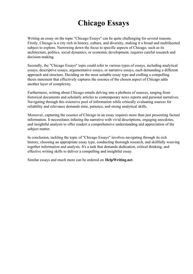 Chicago Essays. Denmark Technical College | PDF