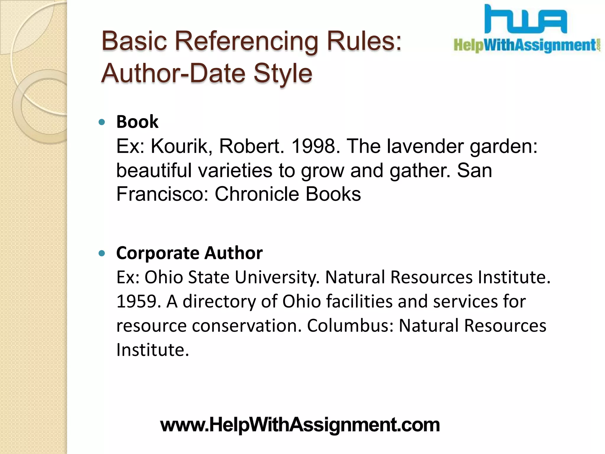 Chicago Referencing Style HelpWIthAssignment.com