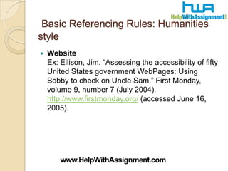 Chicago Referencing Style HelpWIthAssignment.com | Online Education | Education