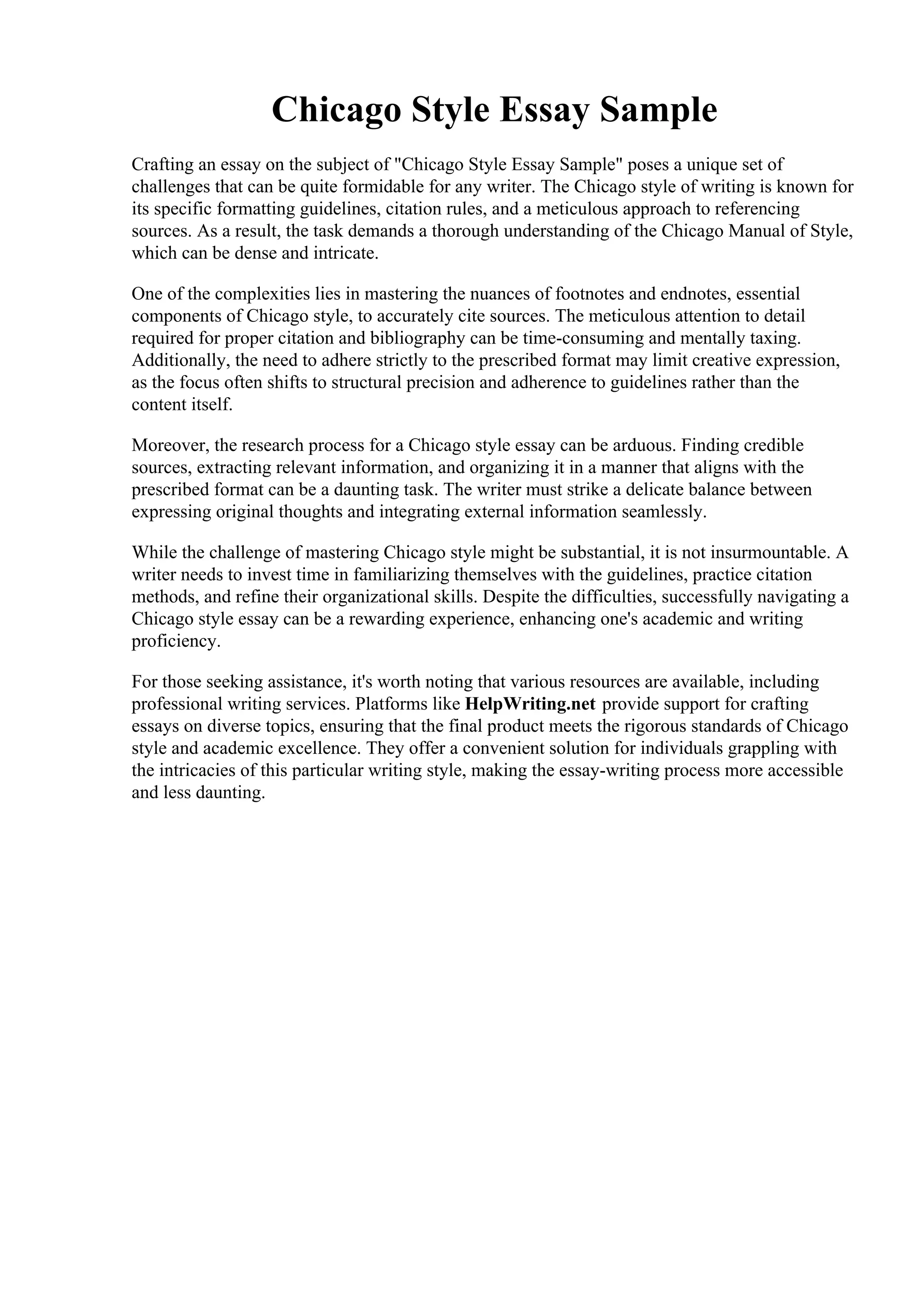 Chicago Style Essay Sample. Example Of A Chicago Style Research Paper ...