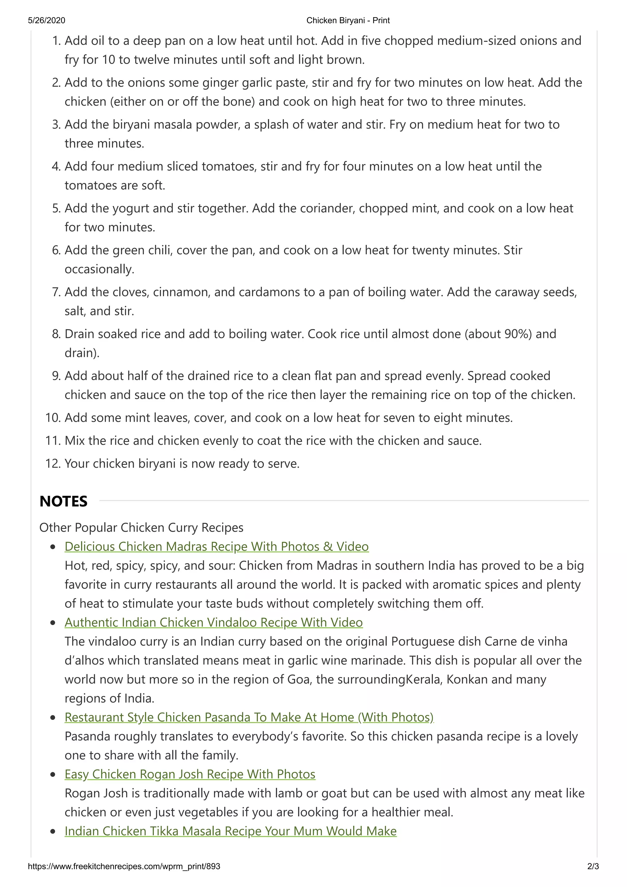 Chicken Biryani Recipe | PDF