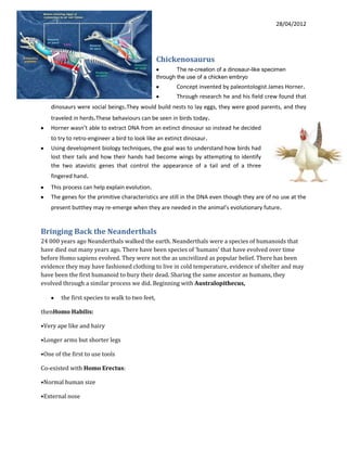 Chickenosaurus and neanderthal notes | PDF