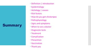 Chickenpox -symptoms |tests |management ( medical information ) | PPTX