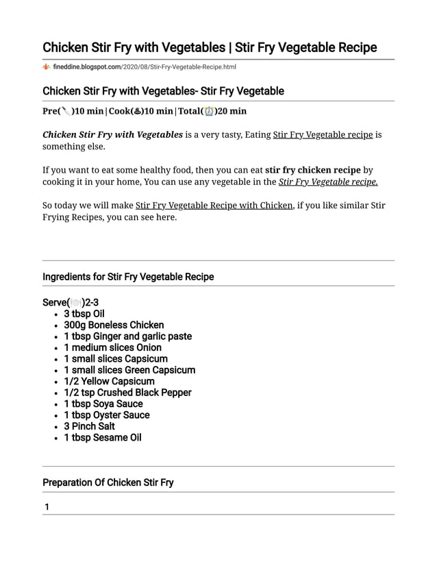 Chicken Stir Fry With Vegetables Pdf Free Download