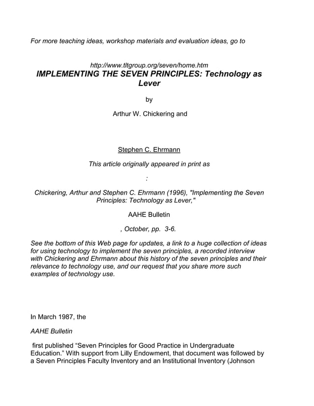 Chickering & gamson 7 principles of technology | PDF