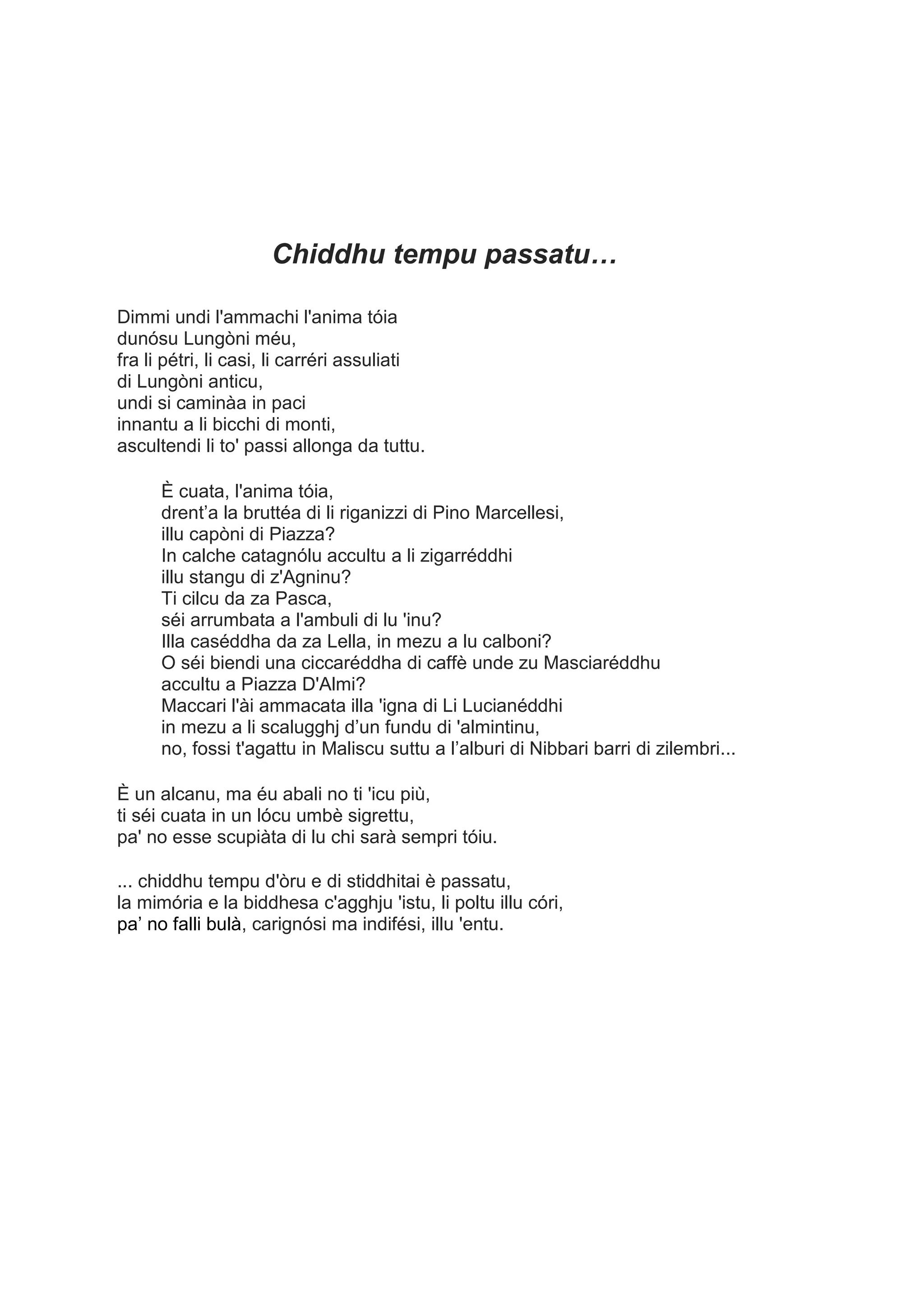 Chiddhu tempu passatu... (Quel tempo passato...) | PDF