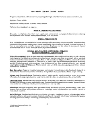 Chief Animal Control Officer Job Description | PDF